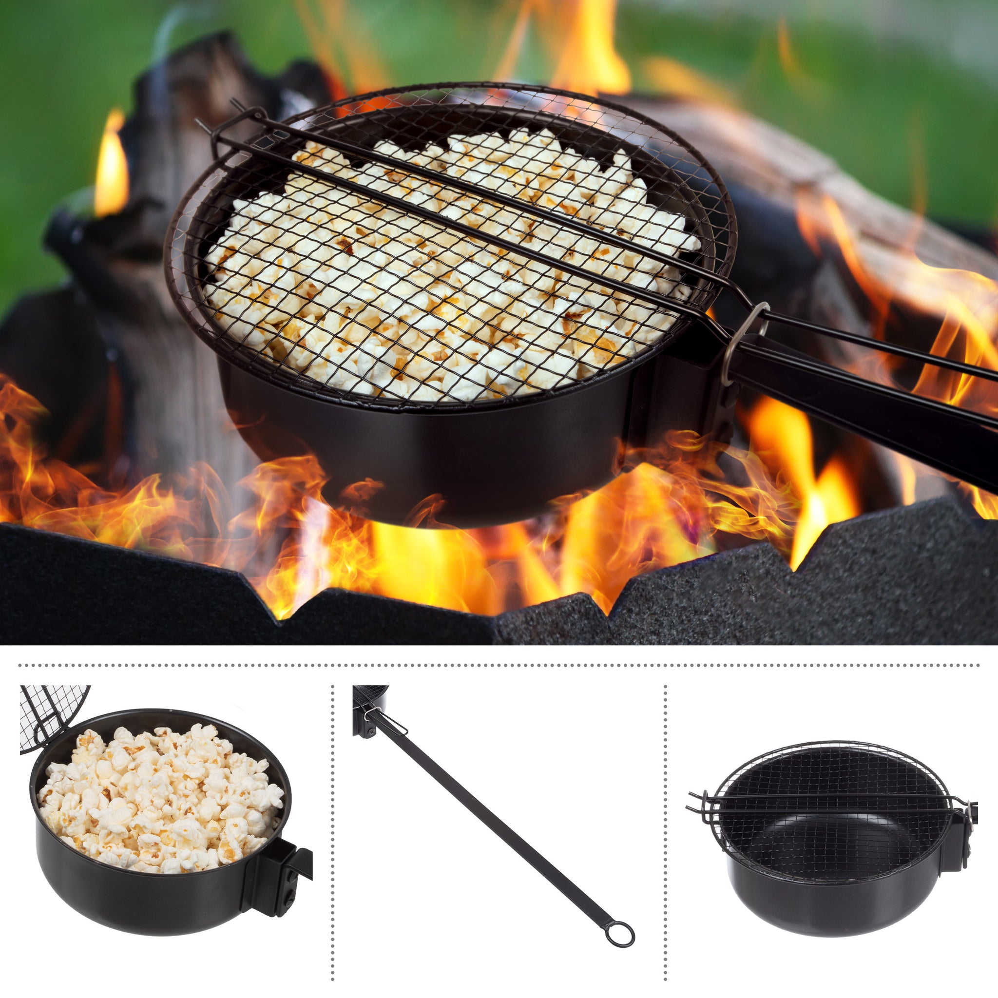 Campfire Popcorn Popper - Old Fashioned Popcorn Maker with Extended ...